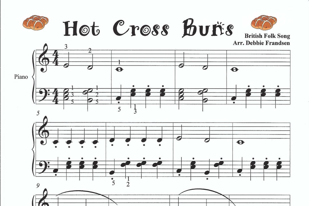Hot Cross Buns Piano Sheet Music, Cha Cha, Butterflies, Let's Play ...