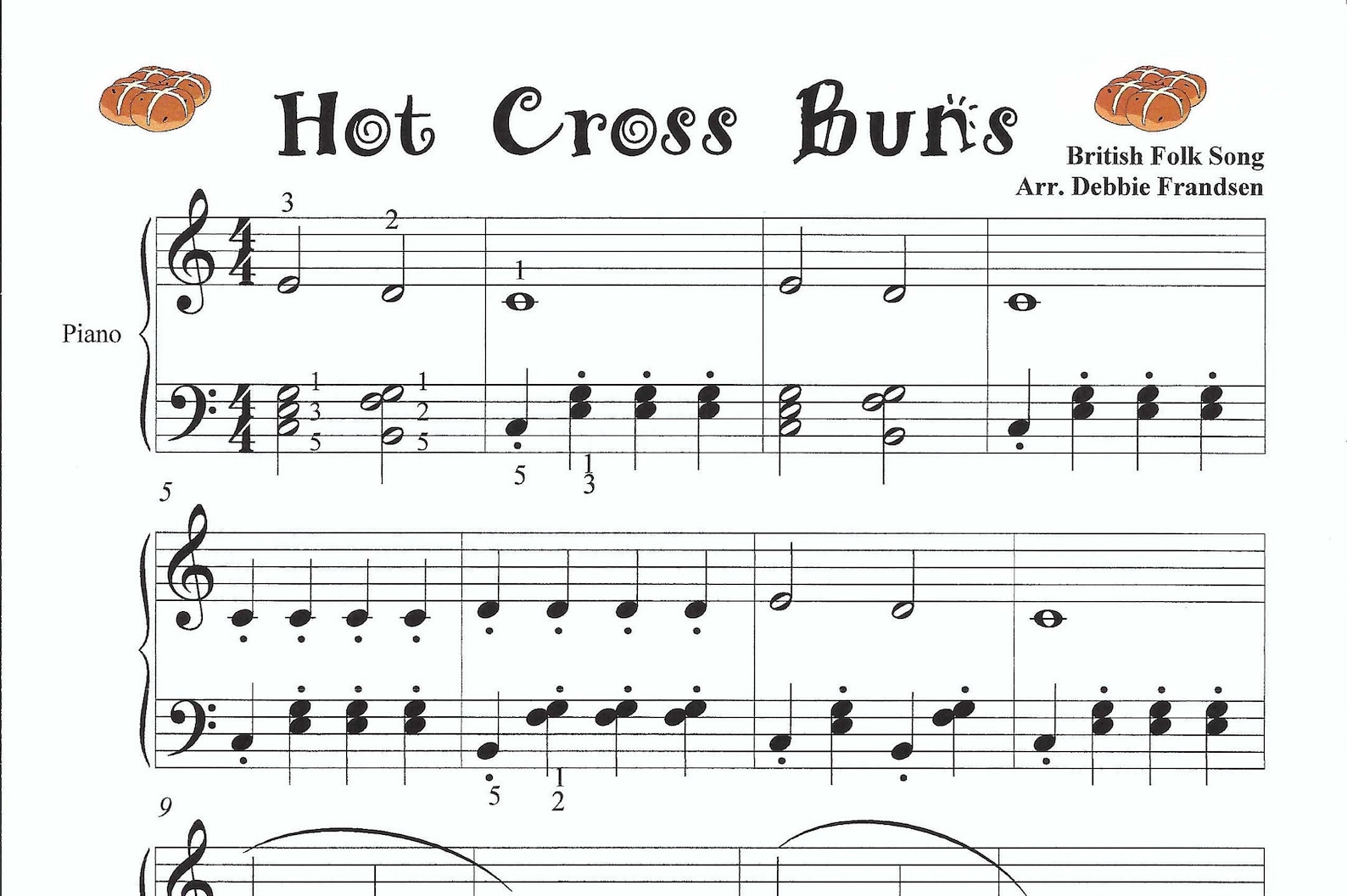 Hot Cross Buns Piano Sheet Music, Cha Cha, Butterflies, Let's Play ...