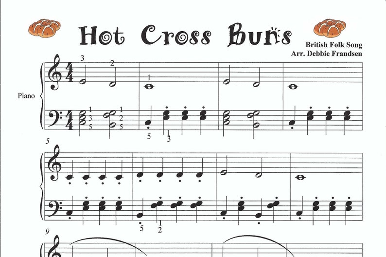 Hot Cross Buns Piano Sheet Music, Cha Cha, Butterflies, Let's Play ...
