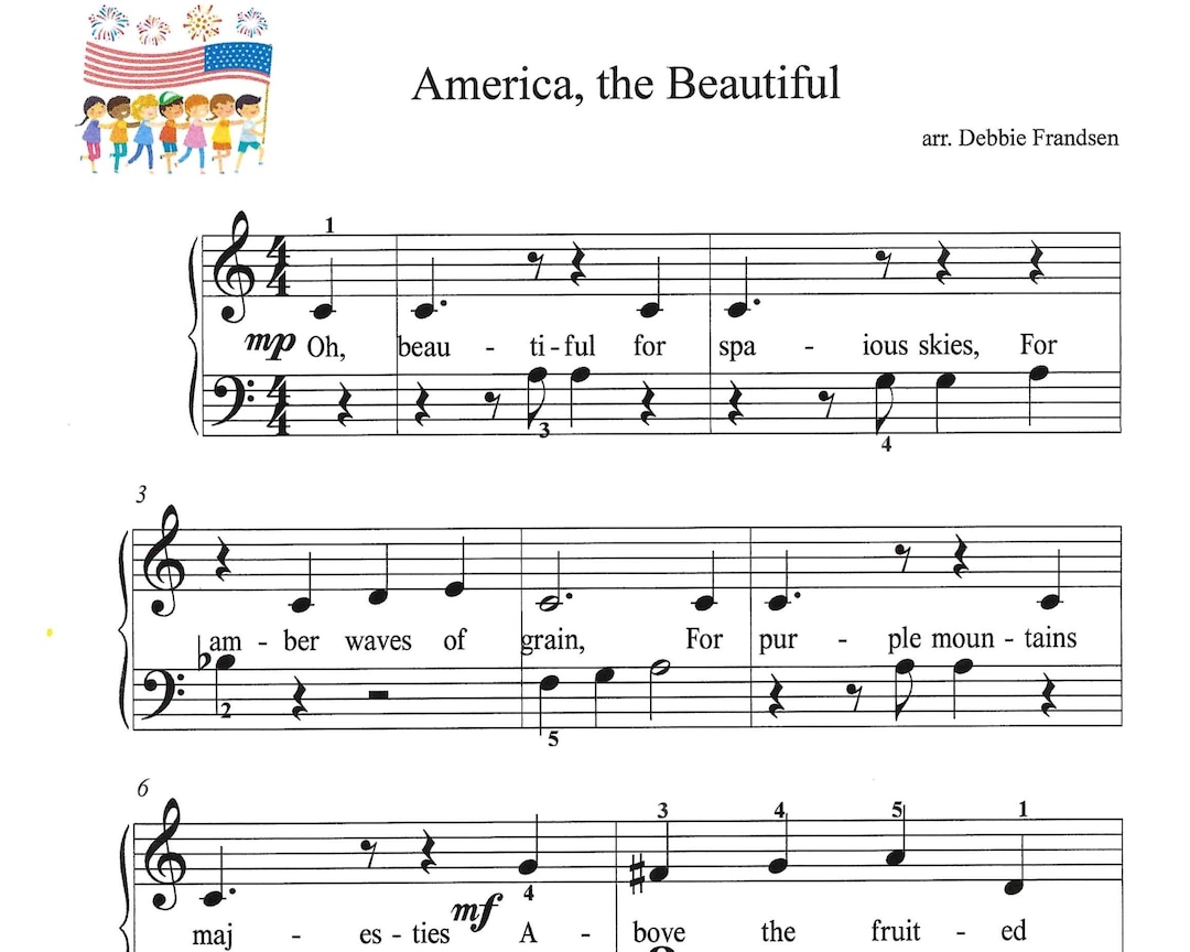 Easy America the Beautiful Piano Sheet Music– Beginner Patriotic Piano ...