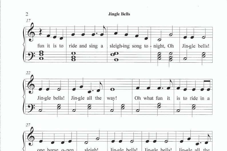 Jingle Bells Piano Sheet Music, Easy Piano, Beginner Piano, Sheet Music ...