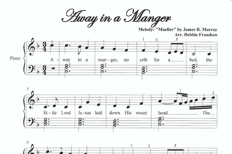 Away in a Manger Piano Sheet Music, Beginner, Easy Piano, Christmas ...