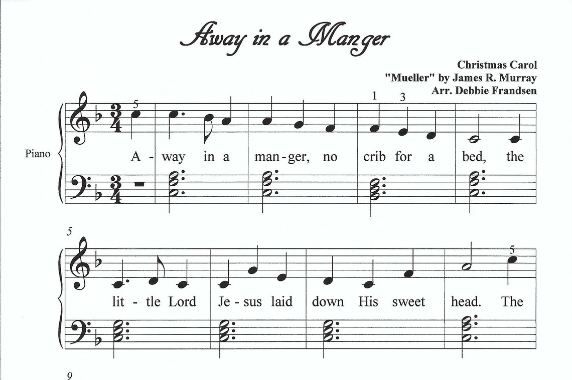 Away in a Manger Piano Sheet Music, Beginner, Easy Piano, Christmas ...