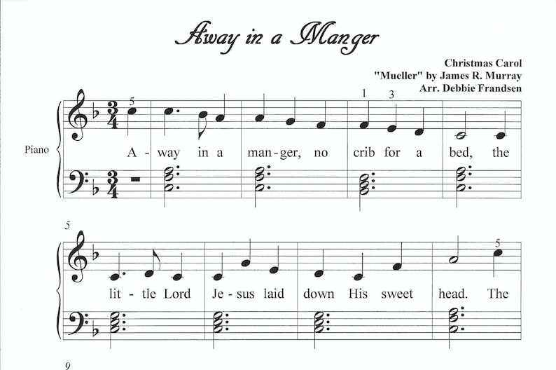 Away in a Manger Piano Sheet Music, Beginner, Easy Piano, Christmas ...