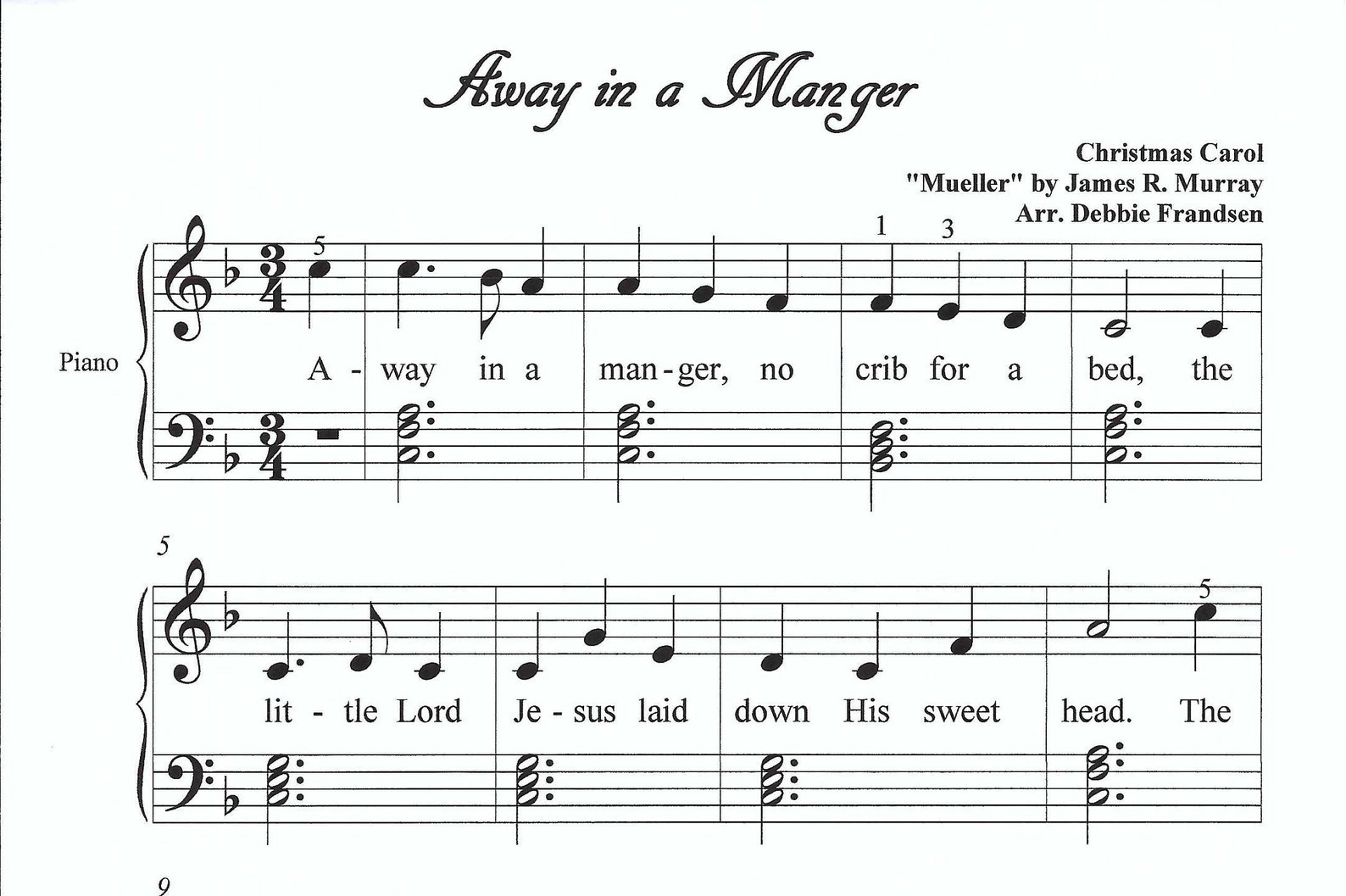 Away in a Manger Easy Level 1-2 Piano Sheet Music – Christmas Piano ...