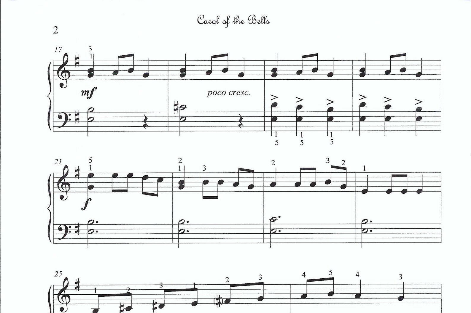 Carol of the Bells Intermediate Piano Sheet Music – Christmas Piano ...