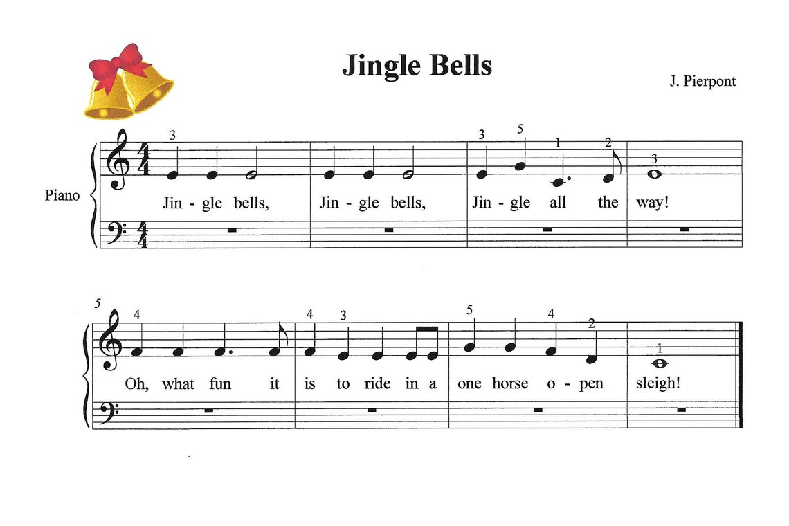 Jingle Bells Easy Piano, Beginner Christmas Piano, Jingle Bells Sheet ...