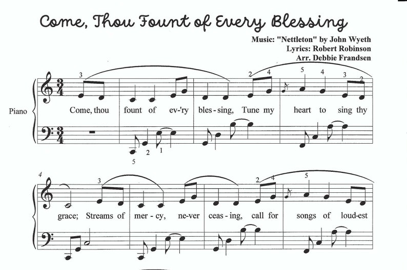 Come Thou Fount of Every Blessing Piano Sheet Music – Intermediate Hymn ...