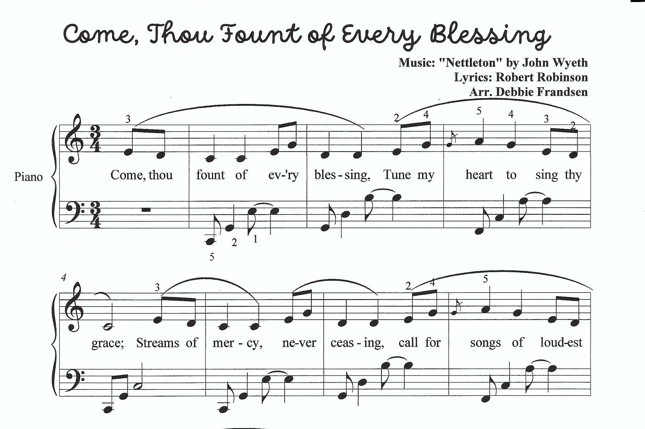 Come, Thou Fount of Every Blessing Piano Sheet Music, Come Thou Fount ...