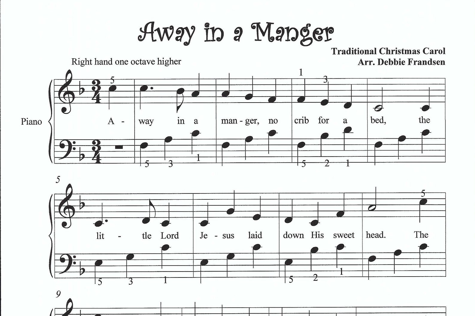 Away in a Manger Piano Sheet Music, Christmas Sheet Music, Piano, Let's ...
