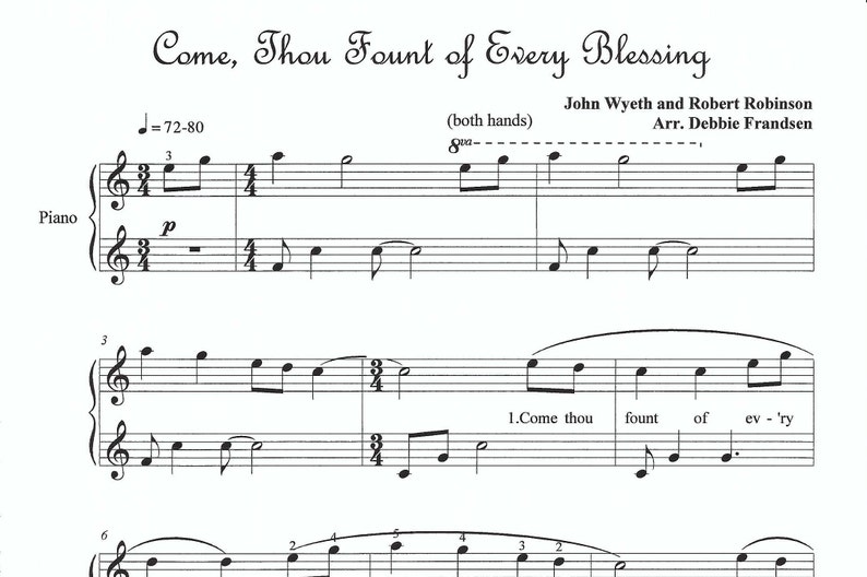 Come, Thou Fount of Every Blessing Piano Sheet Music, Easy Piano Sheet ...