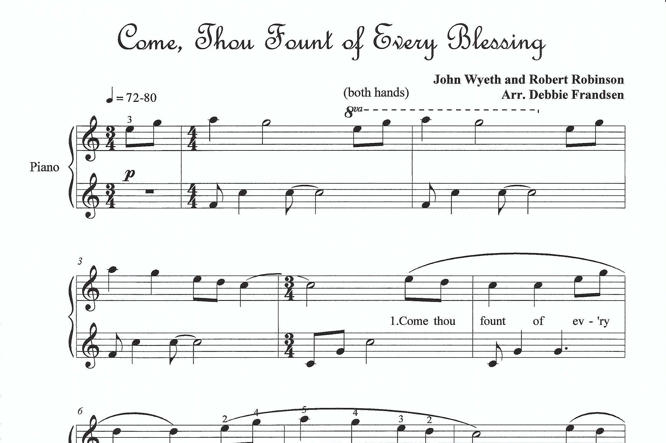 Come, Thou Fount of Every Blessing Piano Sheet Music, Easy Piano Sheet ...