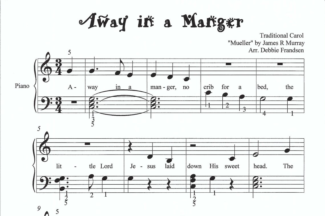 Away in a Manger Piano Sheet Music, Christmas Sheet Music, Piano, Let's ...