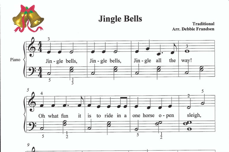 Jingle Bells Piano Sheet Music, Easy Piano, Beginner Piano, Sheet Music ...