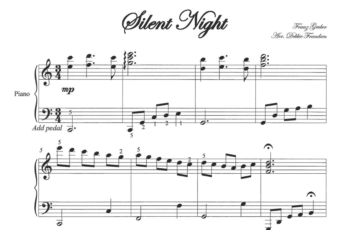 Silent Night, Piano Sheet Music, Piano Solo, Intermediate Piano Solo, Christmas Piano Sheet ...