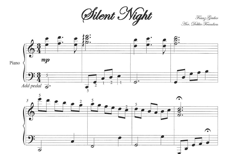 Silent Night, Piano Sheet Music, Piano Solo, Intermediate Piano Solo ...
