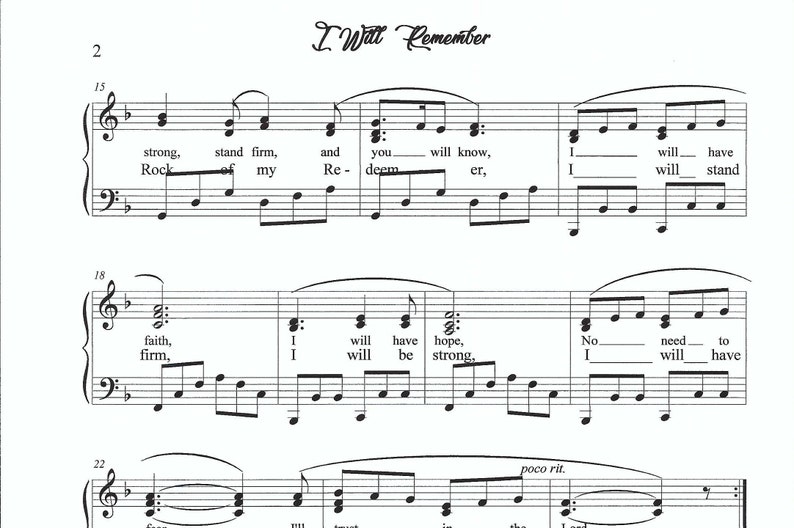 I Will Remember, Piano, Solo, Duet, Children's Chorus, Primary, Piano ...