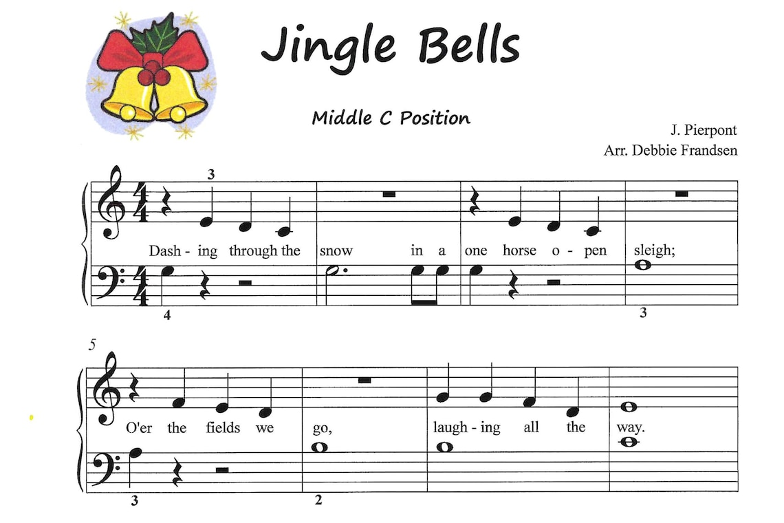Jingle Bells in Middle C Position, Easy, Beginner Piano Sheet Music ...