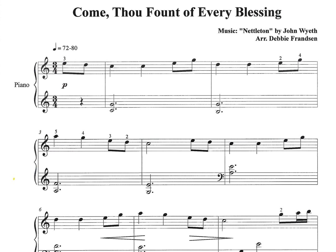 Come Thou Fount Piano Solo Sheet Music – Intermediate Sacred Hymn ...