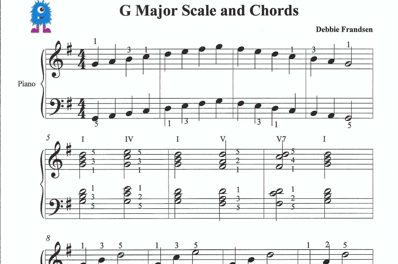 Easy Beginner Piano Scales and Chords Piano Sheet Music: C, F, G, D, A ...