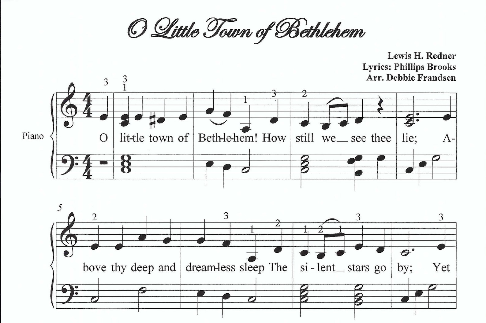 O Little Town of Bethlehem Piano Sheet Music, Easy Piano Sheet Music ...