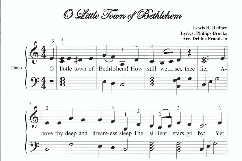 O Little Town of Bethlehem Piano Sheet Music, Easy Piano Sheet Music ...