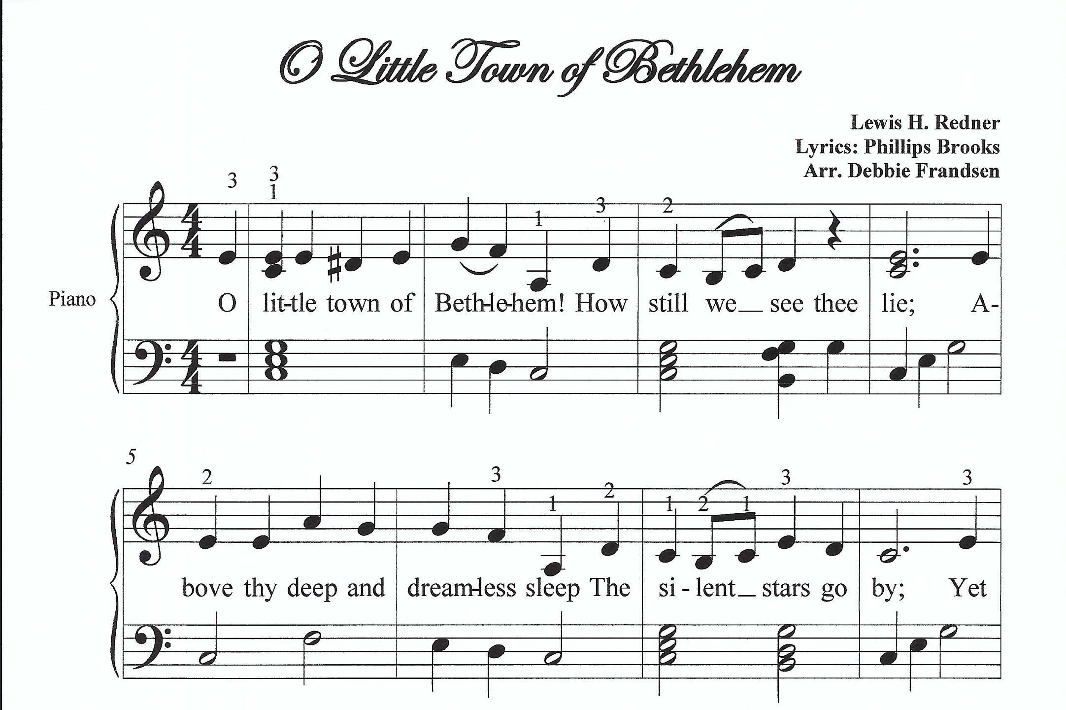 O Little Town of Bethlehem Piano Sheet Music, Easy Piano Sheet Music ...