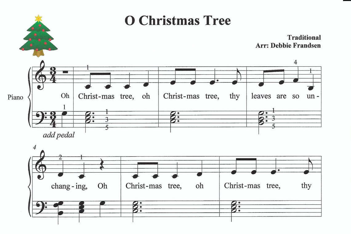 O Christmas Tree and up on the Housetop Easy Piano Sheet Music – C ...