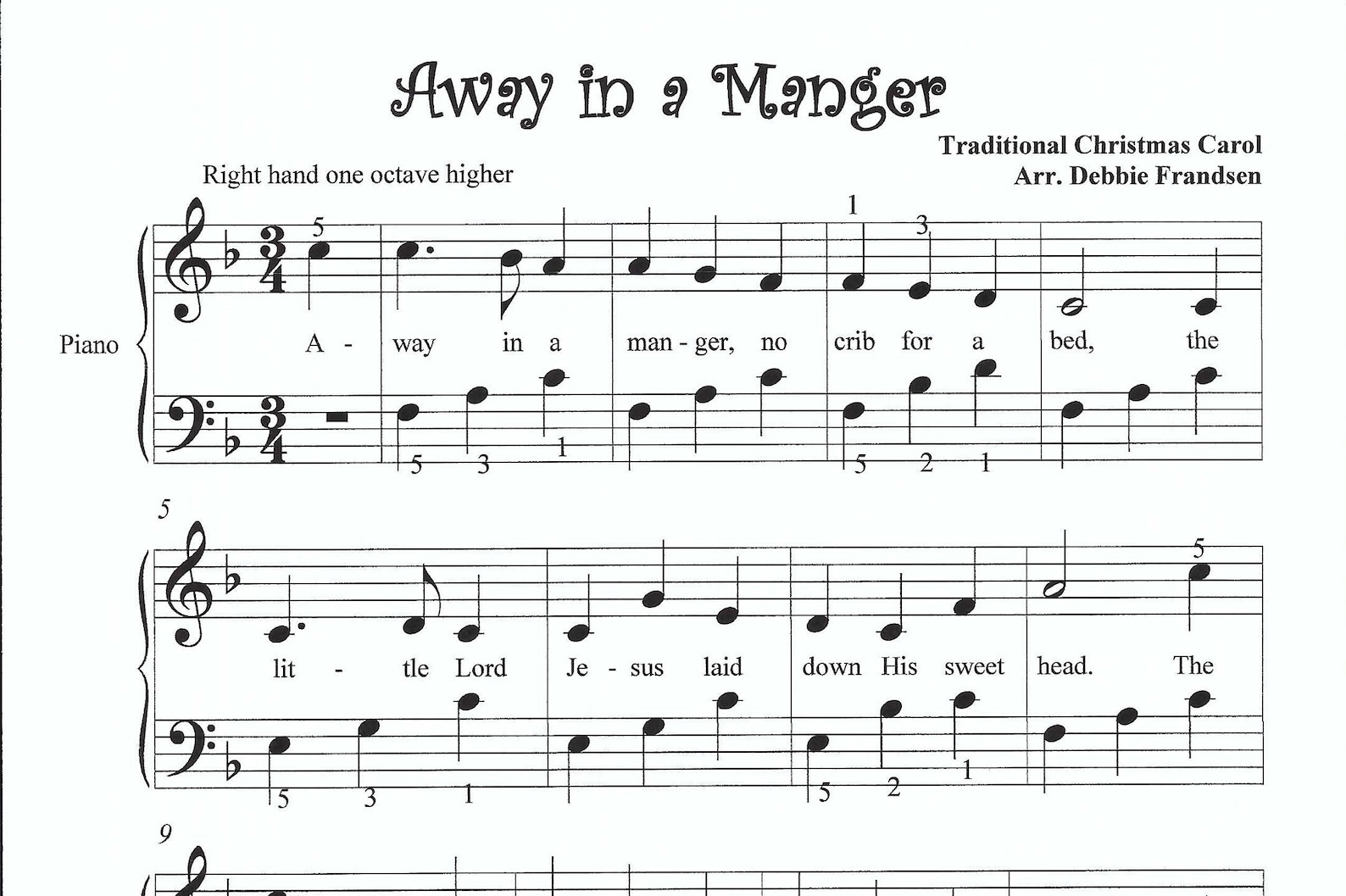 Away in a Manger Piano Sheet Music, Beginner, Easy Piano, Christmas ...