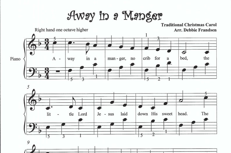 Away in a Manger Piano Sheet Music, Beginner, Easy Piano, Christmas ...