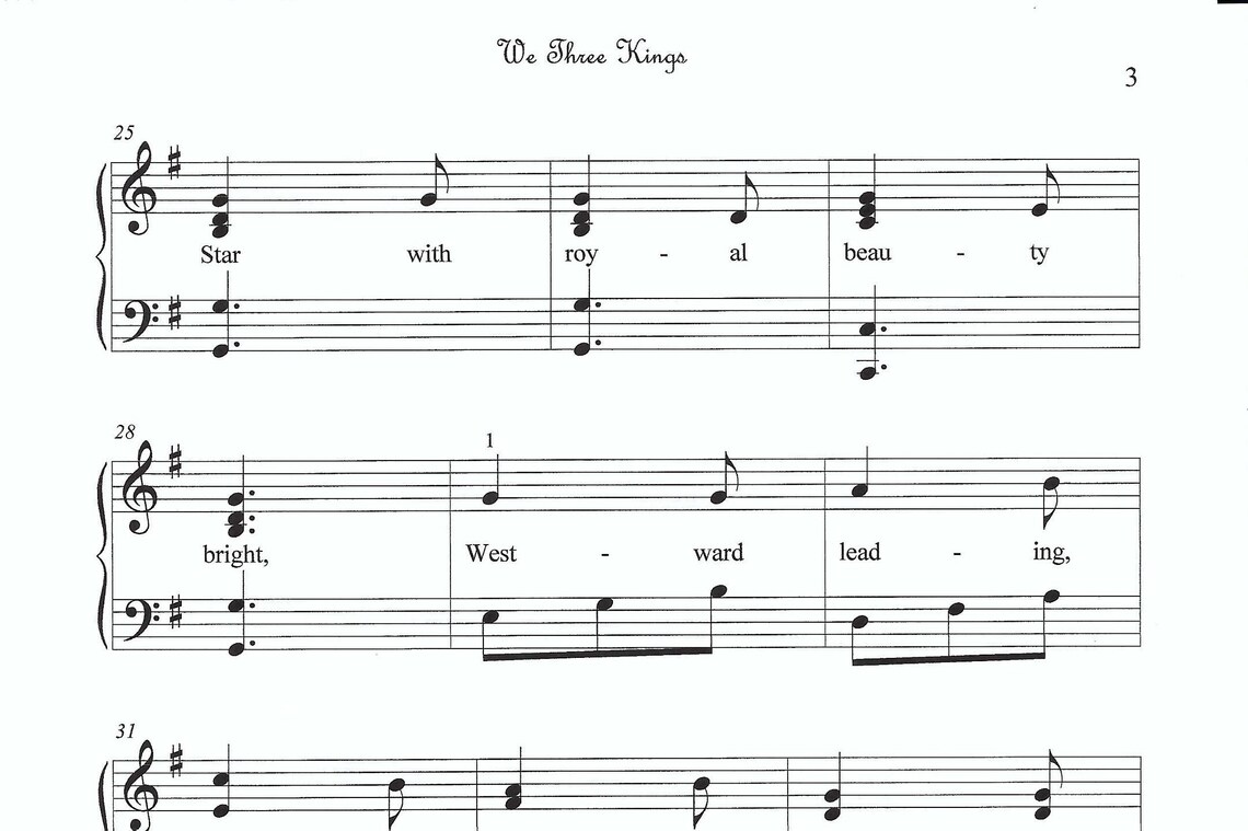We Three Kings of Orient Are, Easy Piano Sheet Music, Christmas Piano ...