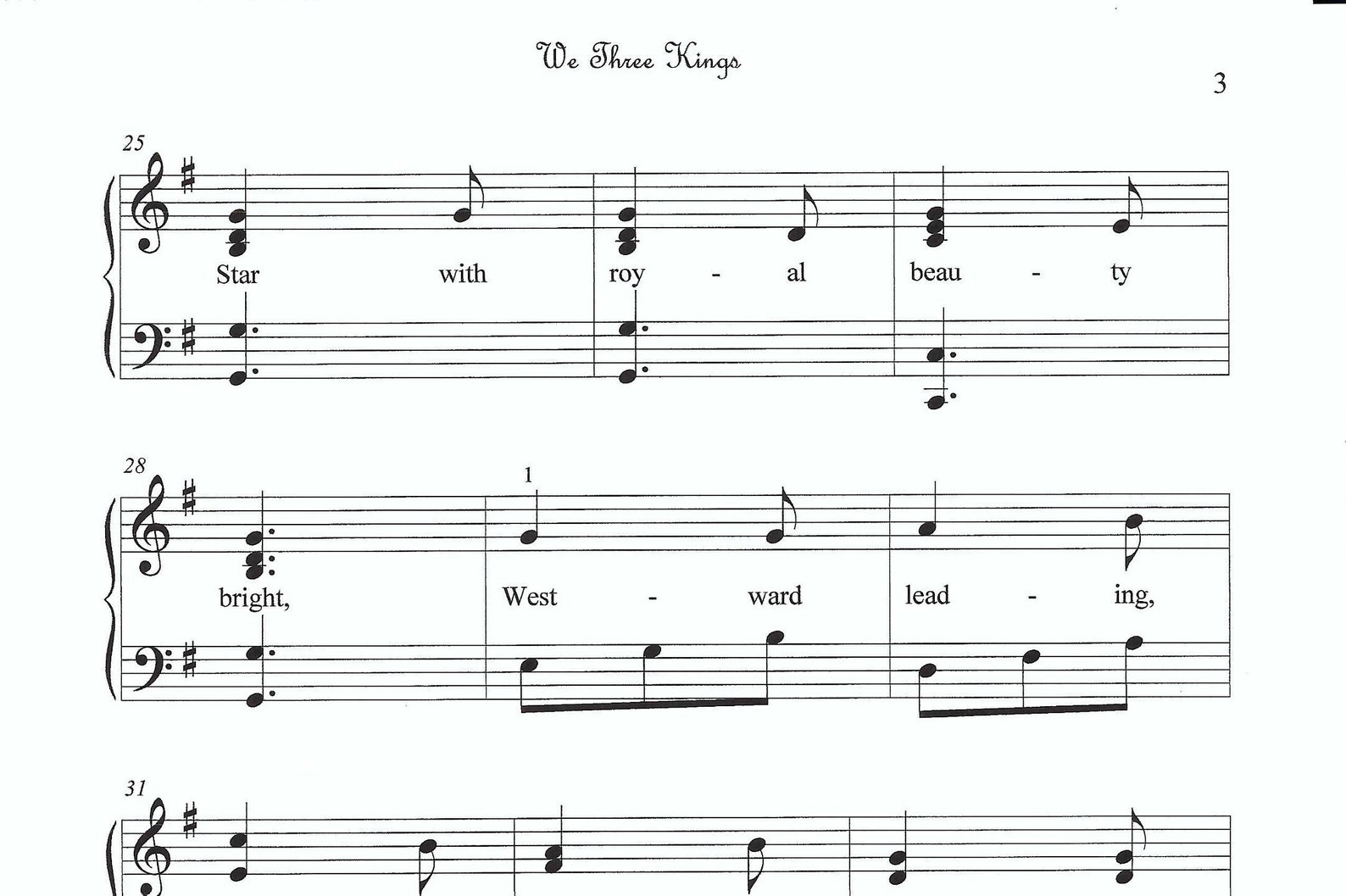We Three Kings of Orient Are, Easy Piano Sheet Music, Christmas Piano ...