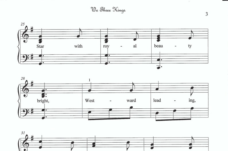 We Three Kings of Orient Are, Easy Piano Sheet Music, Christmas Piano ...