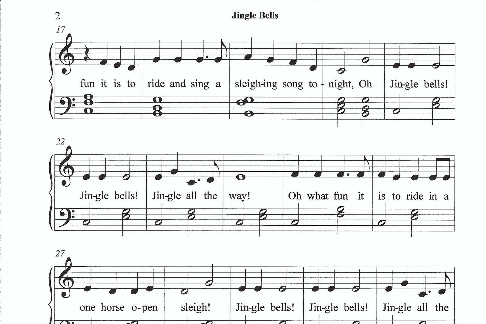 Jingle Bells Easy Piano, Beginner Christmas Piano, Jingle Bells Sheet ...