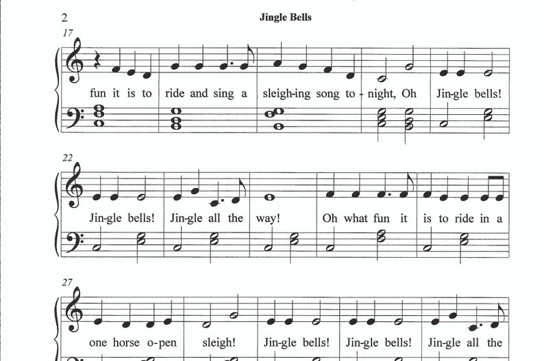 Jingle Bells Easy Piano, Beginner Christmas Piano, Jingle Bells Sheet ...