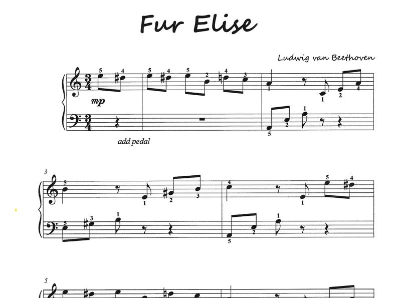 Fur Elise, Easy Piano Sheet Music, Beginner, Fun, Classical Beethoven ...