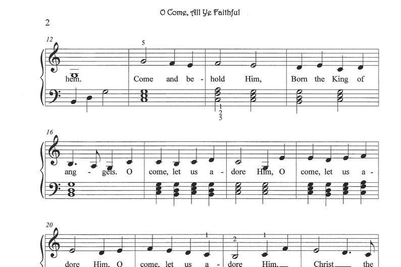 O Come, All Ye Faithful, Easy Piano Sheet Music, Christmas Music, We ...