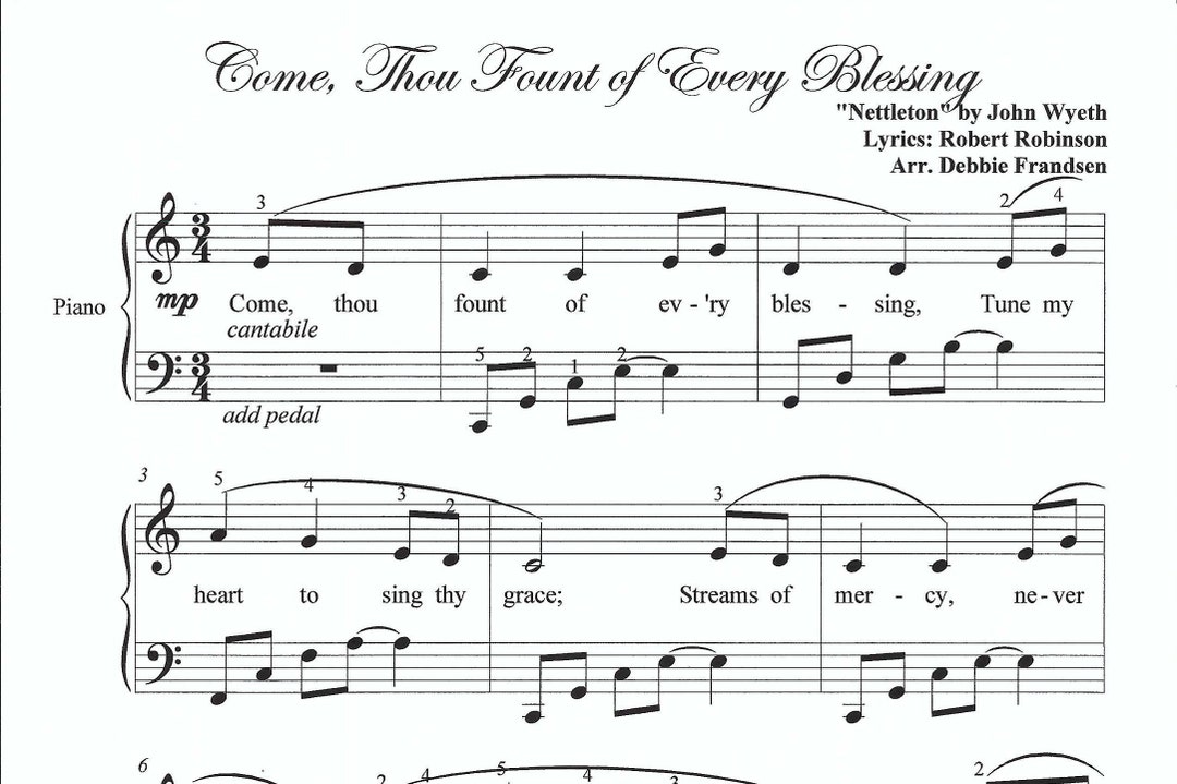 Come Thou Fount of Every Blessing Piano Sheet Music – Intermediate Hymn ...