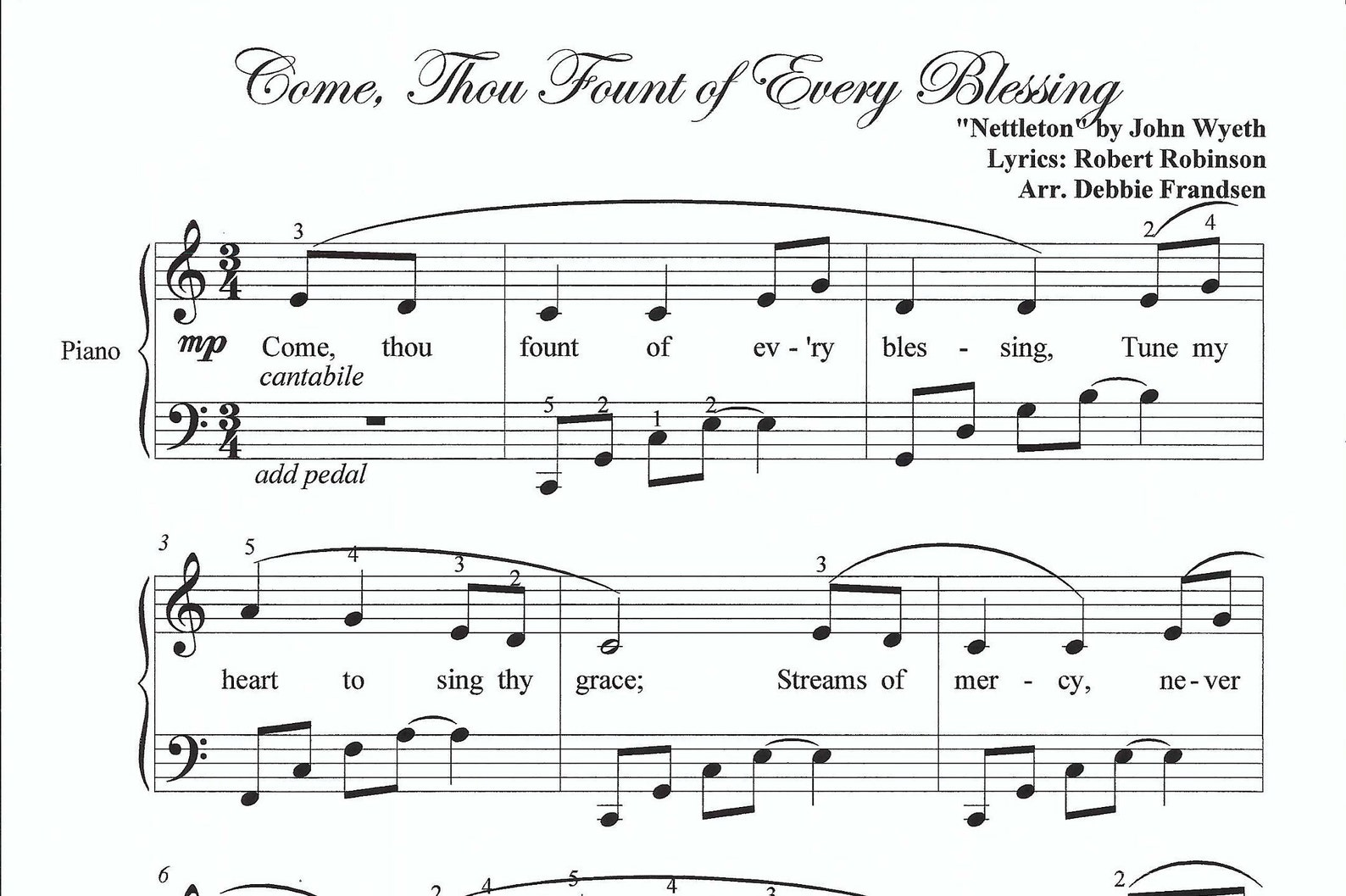 Come, Thou Fount of Every Blessing Piano Sheet Music, Come Thou Fount ...
