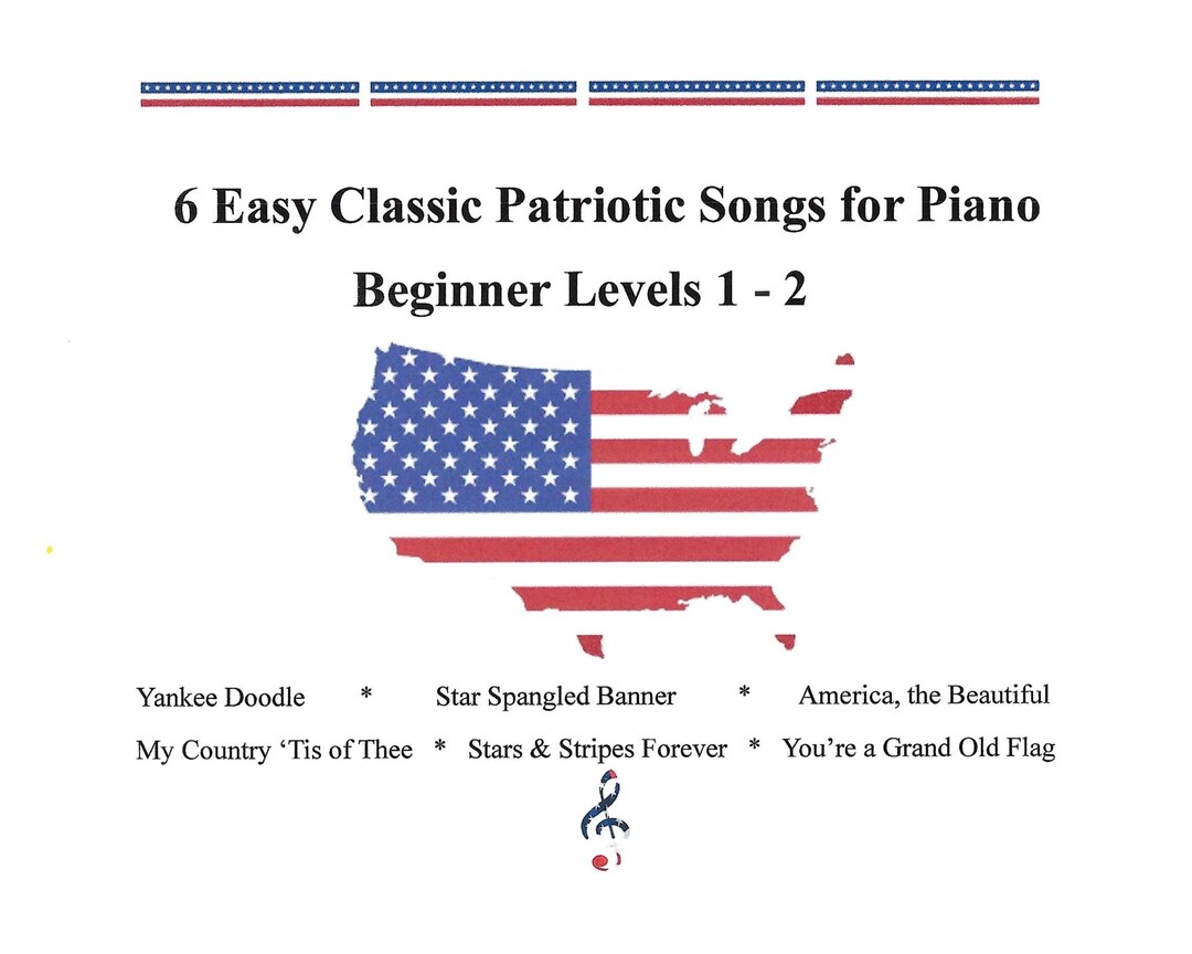 Easy Classic Patriotic Piano Sheet Music Bundle - Beginner Level 1-2 ...
