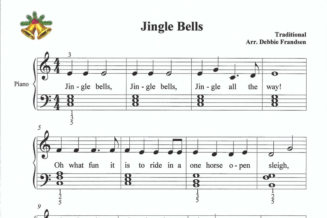 Jingle Bells Easy Piano, Beginner Christmas Piano, Jingle Bells Sheet ...