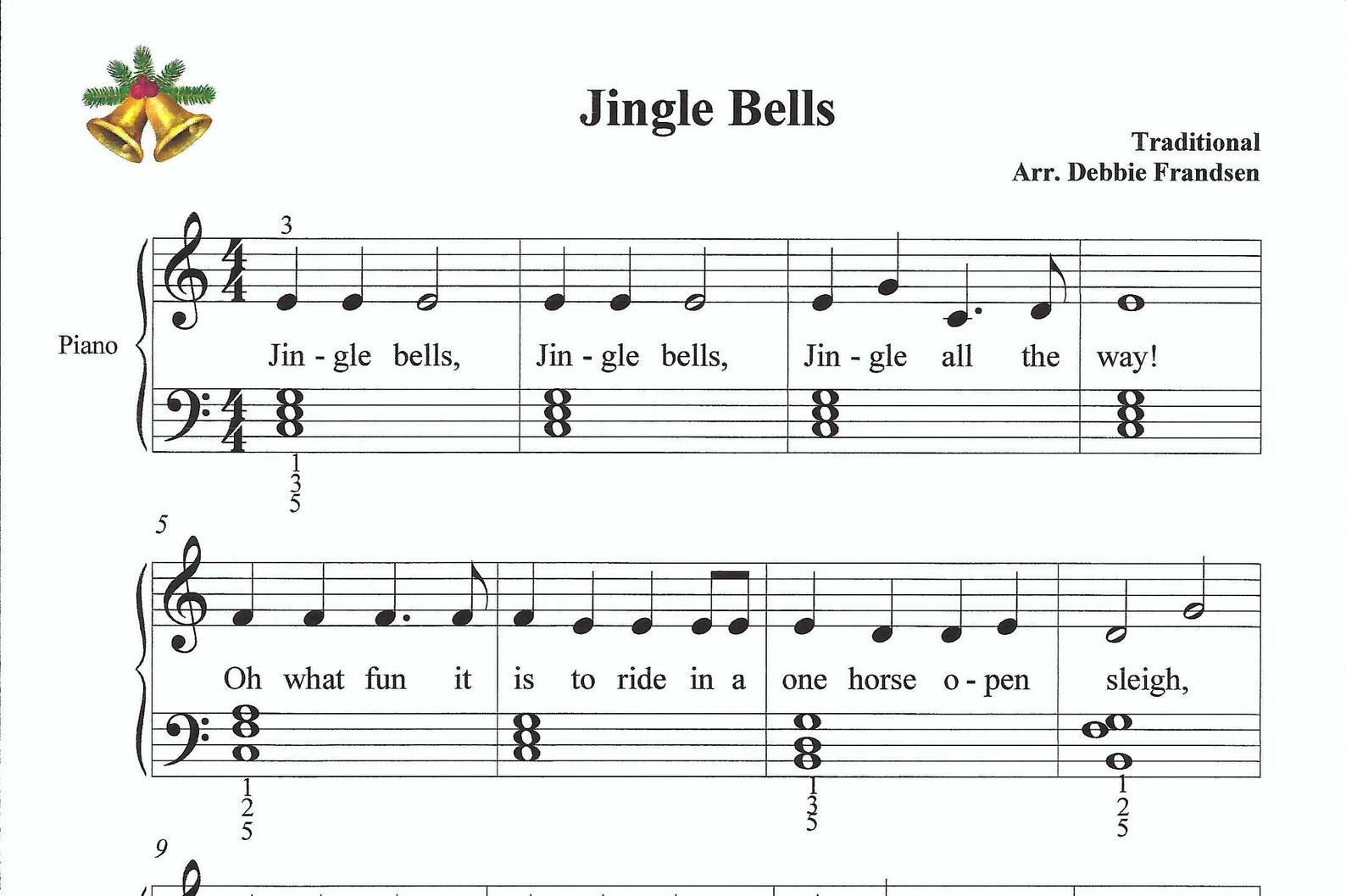 Jingle Bells Easy Piano, Beginner Christmas Piano, Jingle Bells Sheet ...