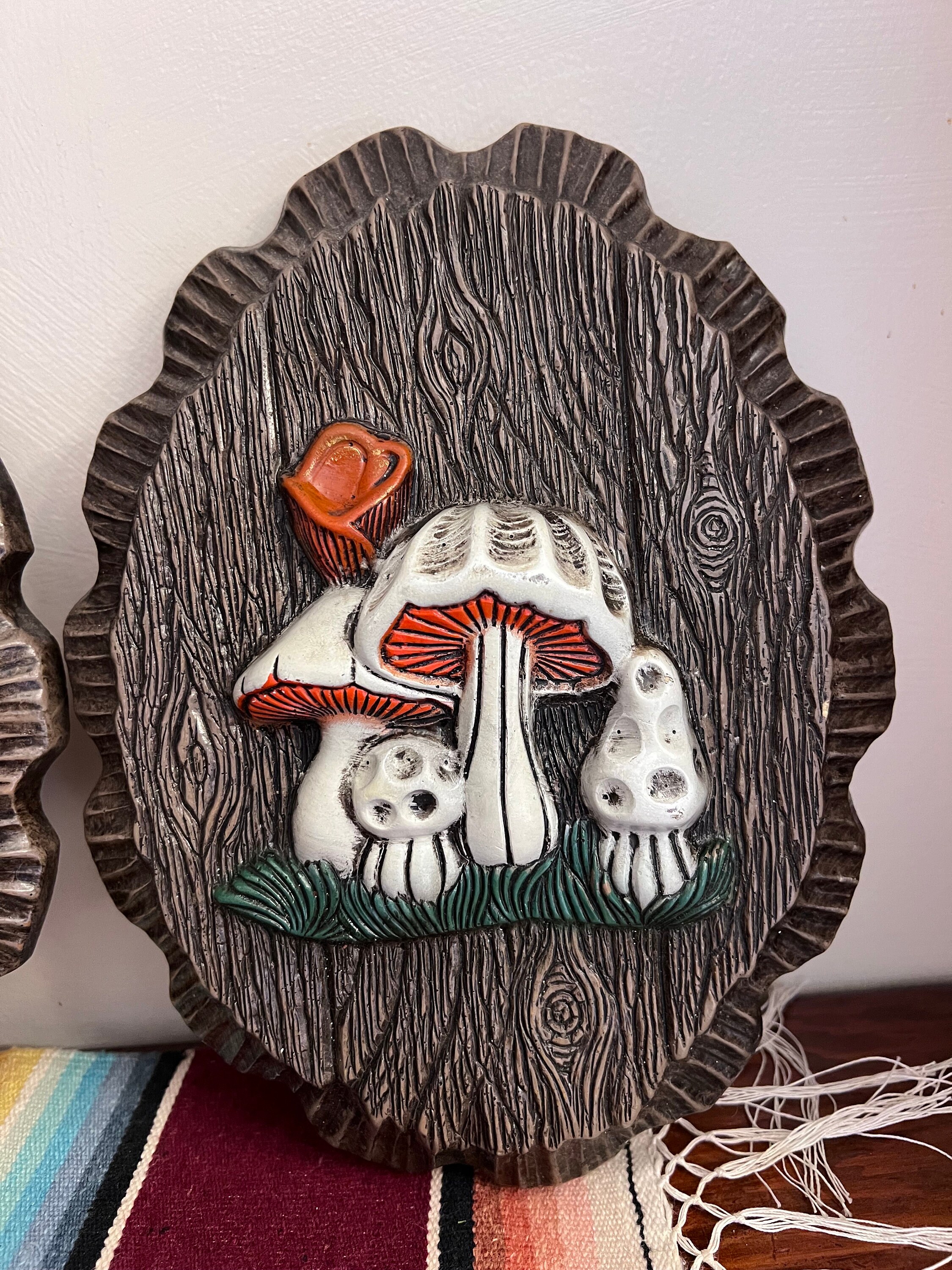 70s Mushroom and Wood Grains Wall Decor/plaques Set of 2 - Etsy
