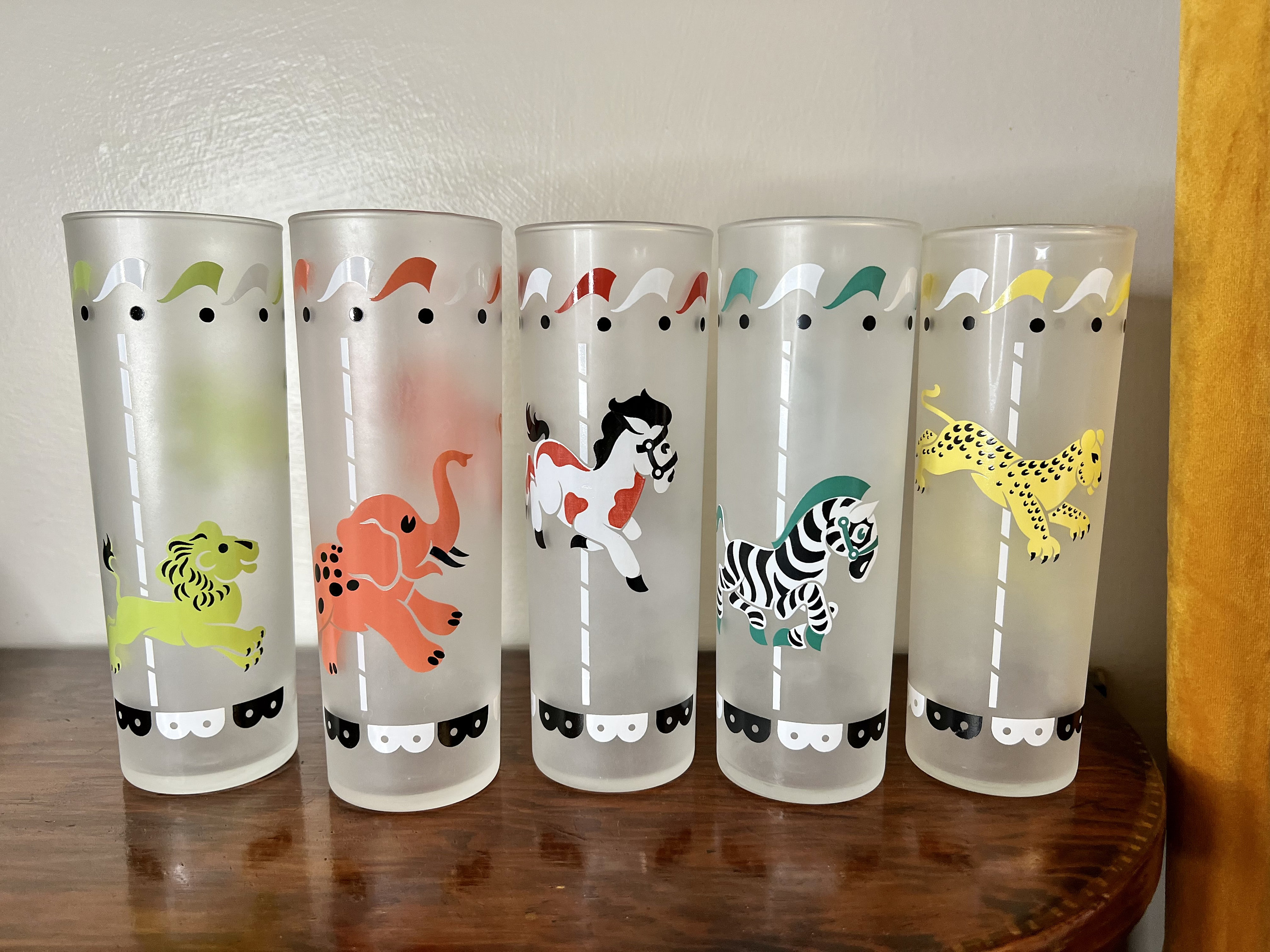 Vintage Libbey Merry Go Round, Carousel, Circus Highball Glasses- Set ...