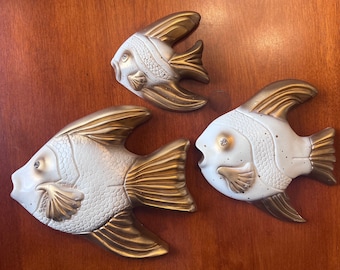 Vintage Style Chalkware Fish Wall Art: Retro Kitsch Decor Wall Plaques ...