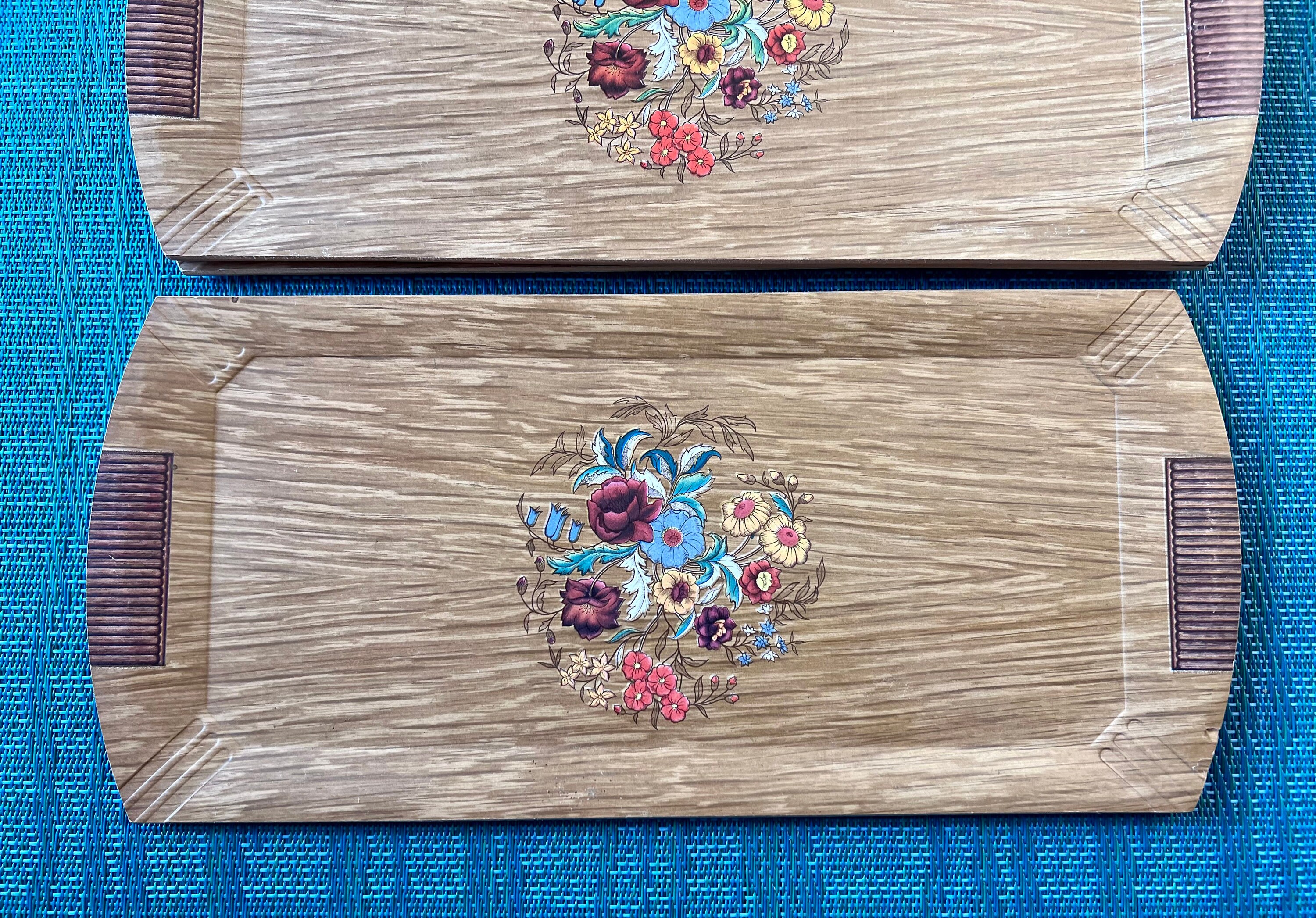 Vintage Hasko Trays-set 4- Floral Wood Covered With Lithographed Paper ...