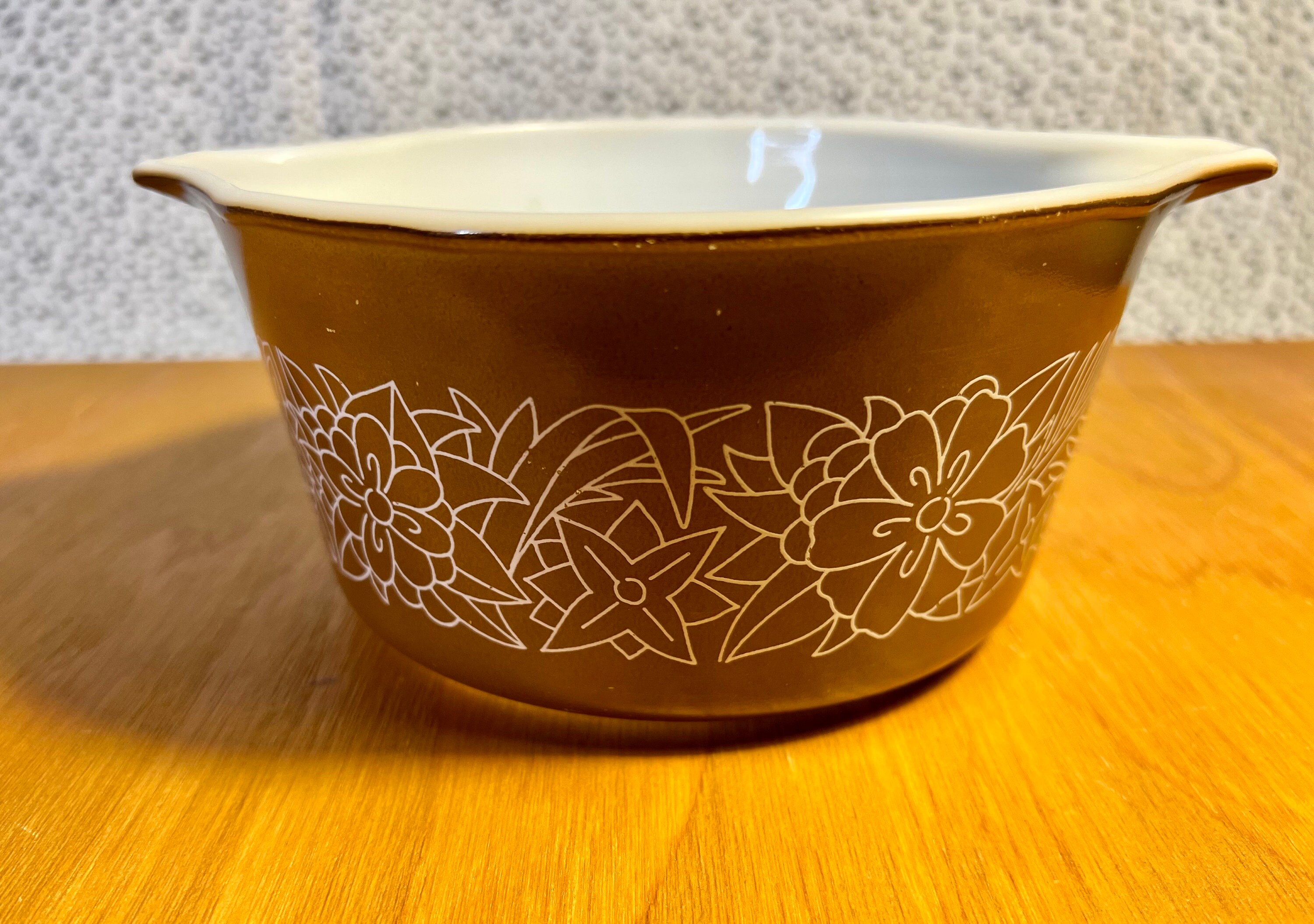 Vintage Pyrex Woodland Casserole Dish, #473-B, 1 Quart, Brown and White ...