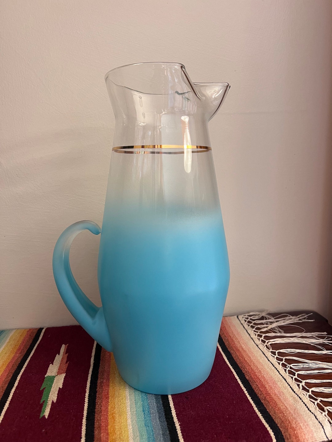 Vintage Blendo Turquoise Glass Drink Pitcher Mid Century Modern Atomic ...