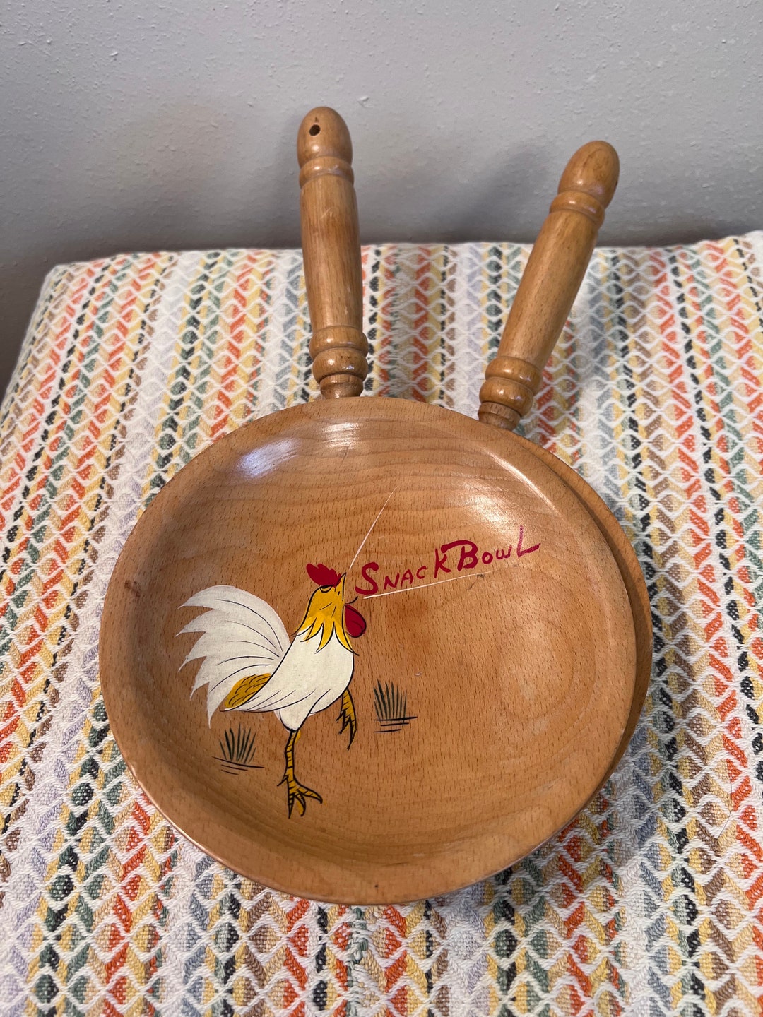 Vintage Nevco Japan Solid Wood Painted Rooster Snack Bowls- Pair - Etsy