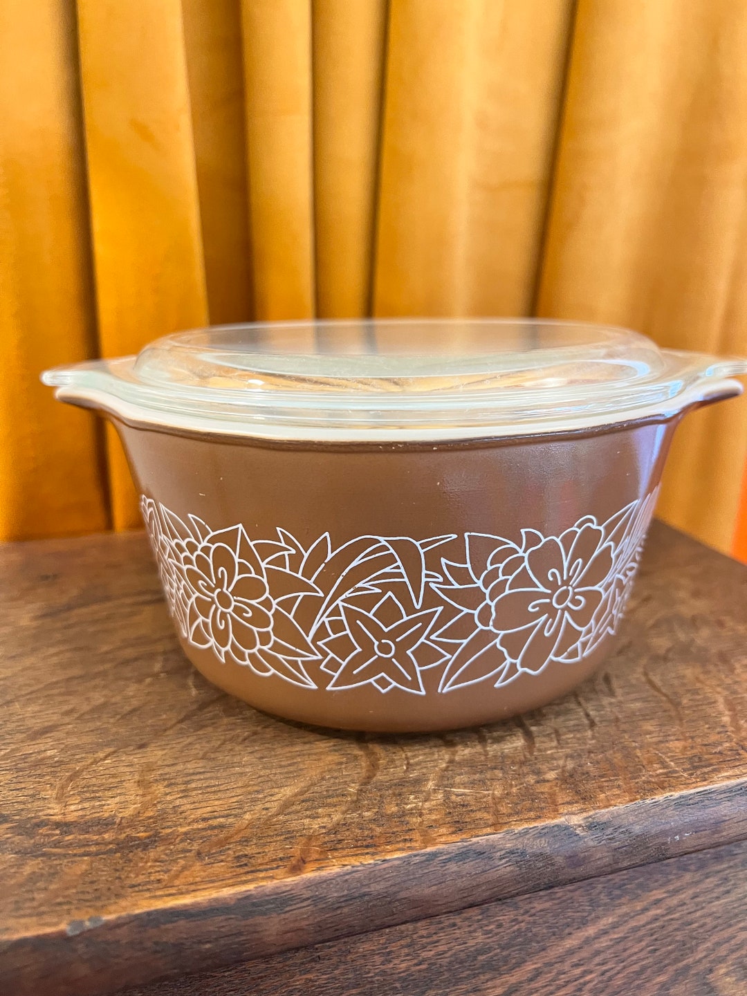 Vintage Pyrex Woodland Casserole Dish, #473-B, 1 Quart, Brown and White ...